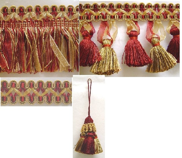 2.75" Brush Fringe Cranberry Red Yellow Gold Olive Green Match Tassel ...