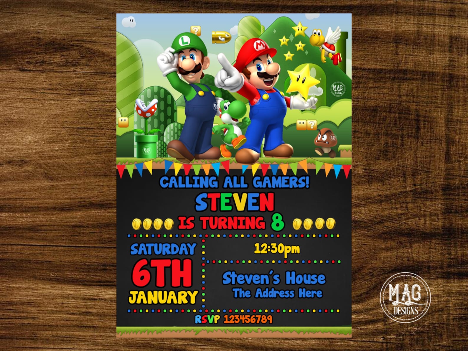 Invitación Mario Bros Invitación de cumpleaños de Mario Bros Fiesta de ...