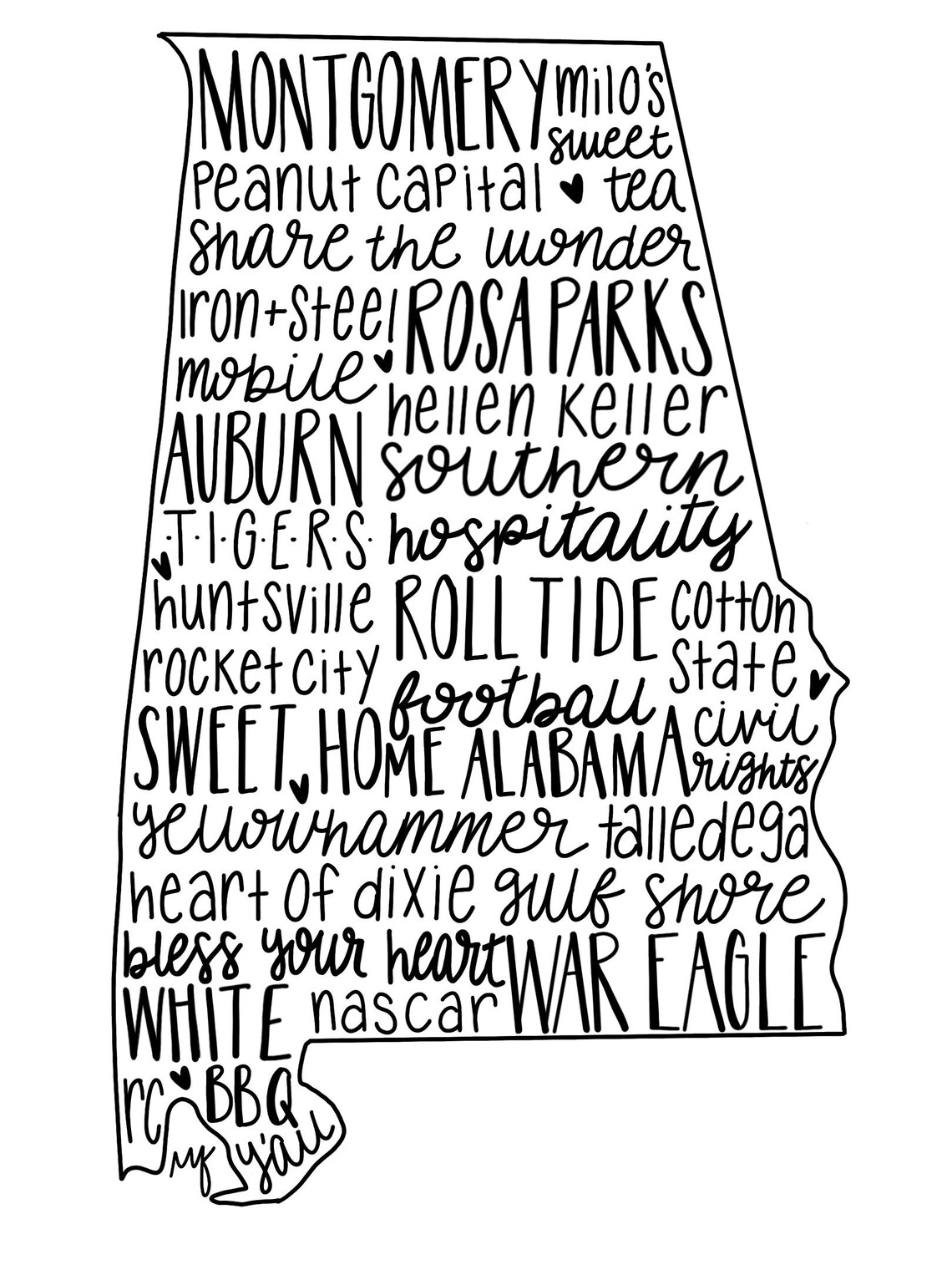 Alabama State Outline Word Art Digital Download - Etsy