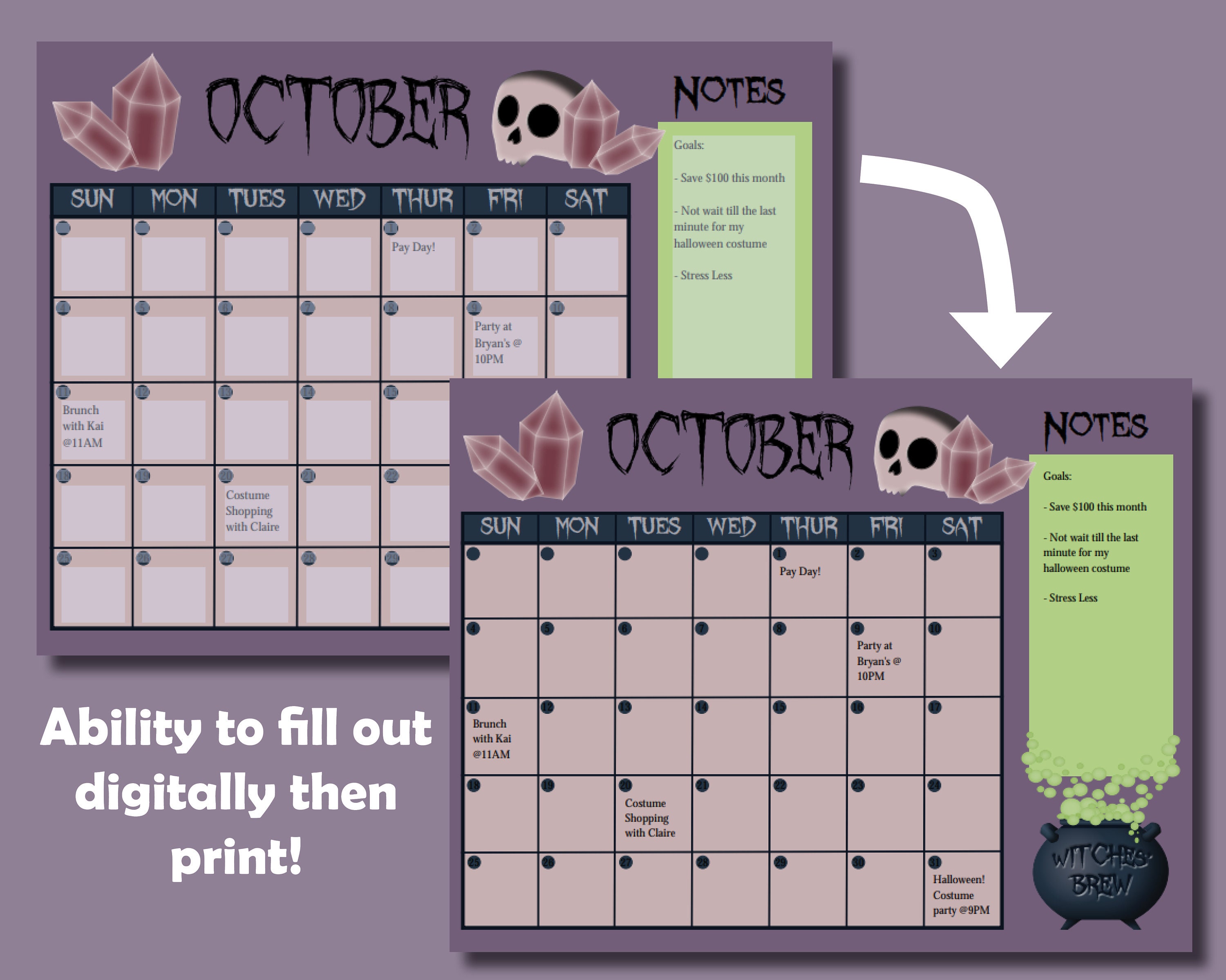 October Calendar Crystal Witch Halloween Calendar Digital Interactive ...