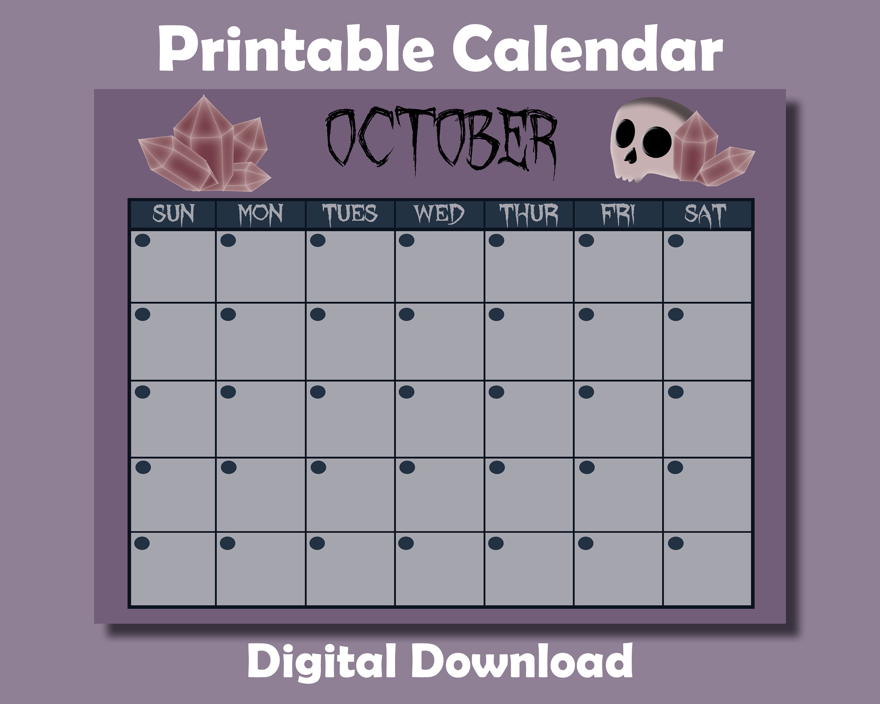 October Calendar Crystal Halloween Calendar Digital Product Printable ...