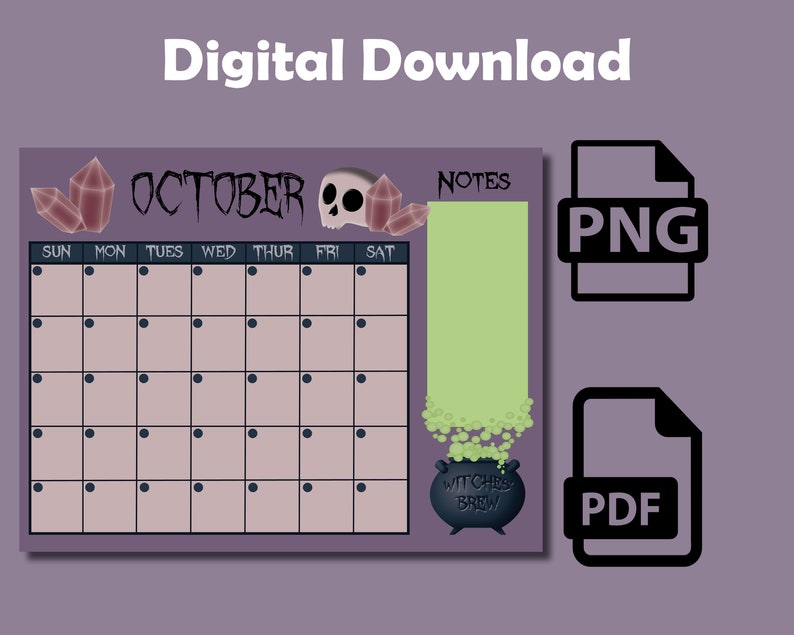 October Calendar Crystal Witch Halloween Calendar Digital Interactive ...