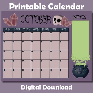 October Calendar Crystal Witch Halloween Calendar Digital Interactive ...