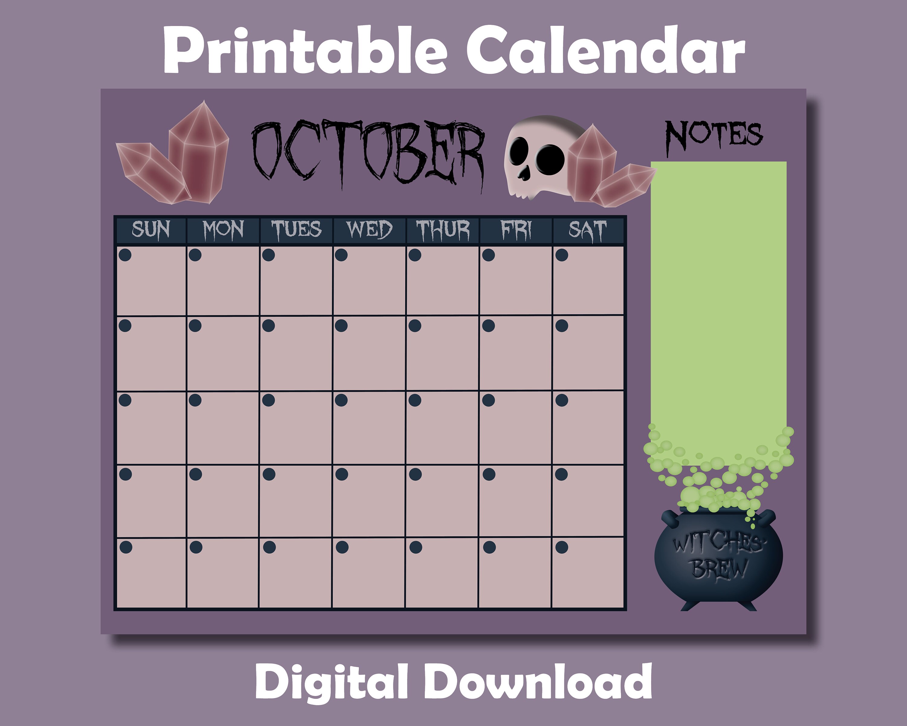 October Calendar Crystal Witch Halloween Calendar Digital Interactive ...