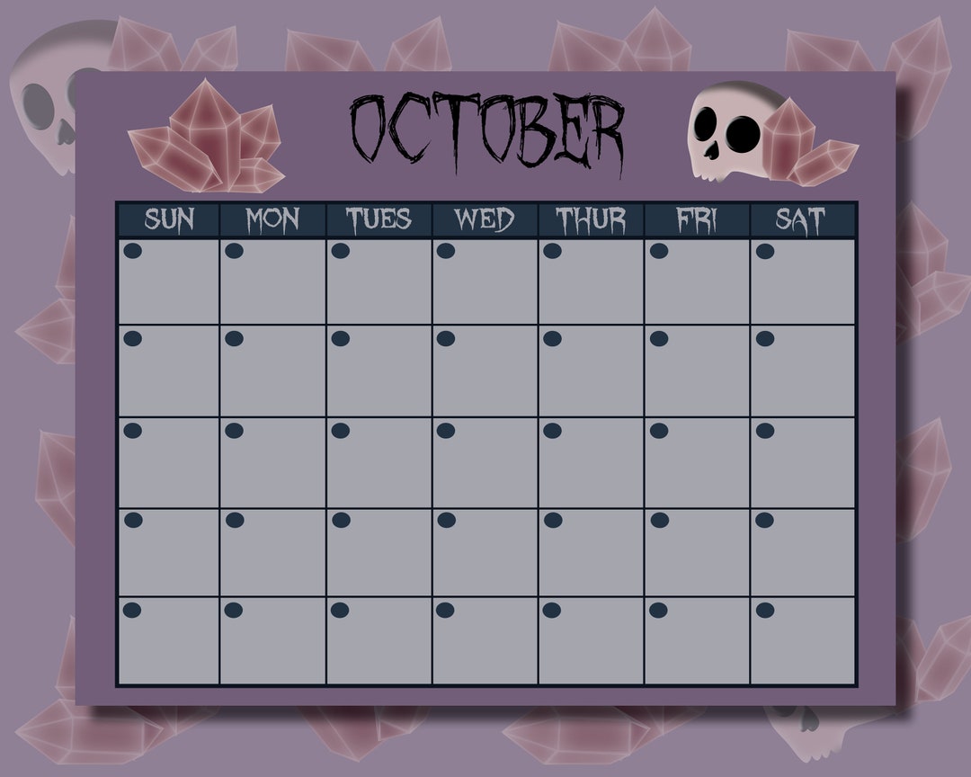 October Calendar Crystal Halloween Calendar Digital Product Printable ...