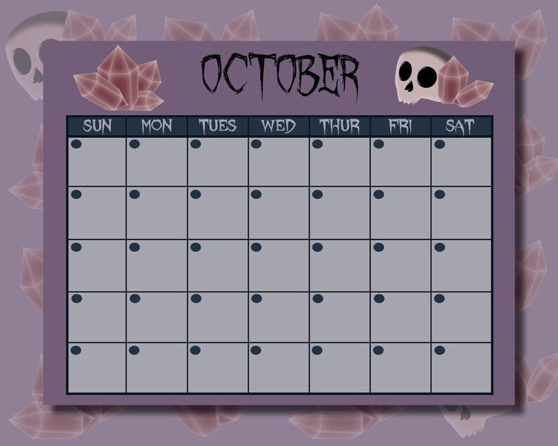 October Calendar Crystal Halloween Calendar Digital Product Printable ...