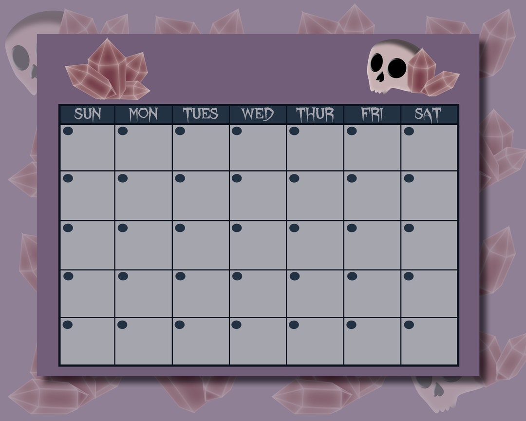 Crystals & Skulls Monthly Calendar Digital Print Interactive PDF, PDF ...