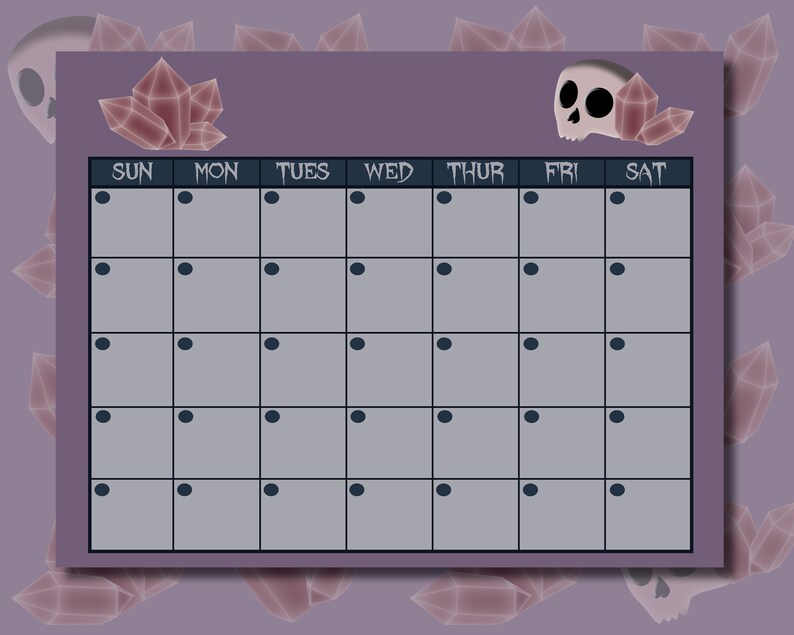Crystals & Skulls Monthly Calendar Digital Print Interactive PDF, PDF ...