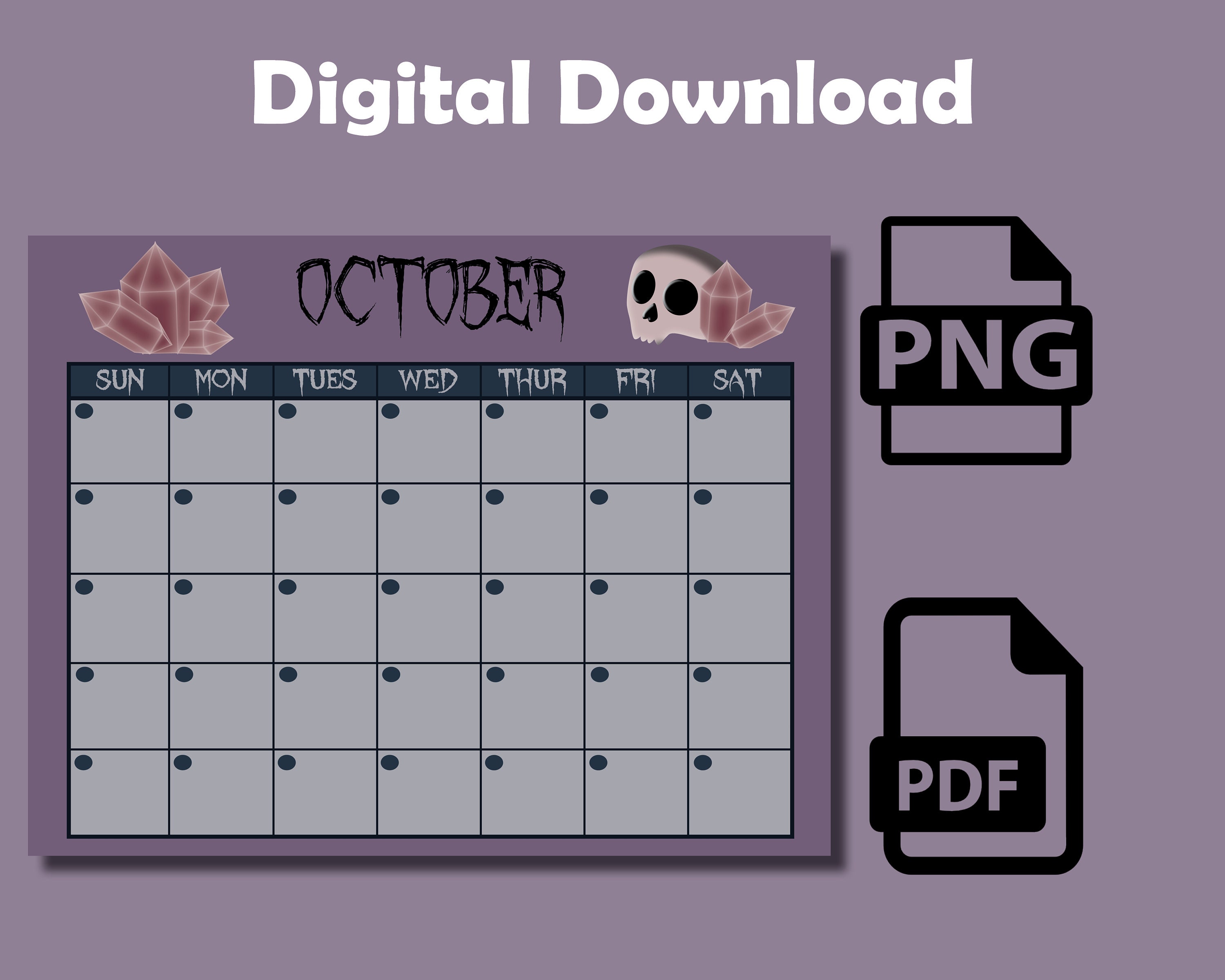 October Calendar Crystal Halloween Calendar Digital Product Printable ...