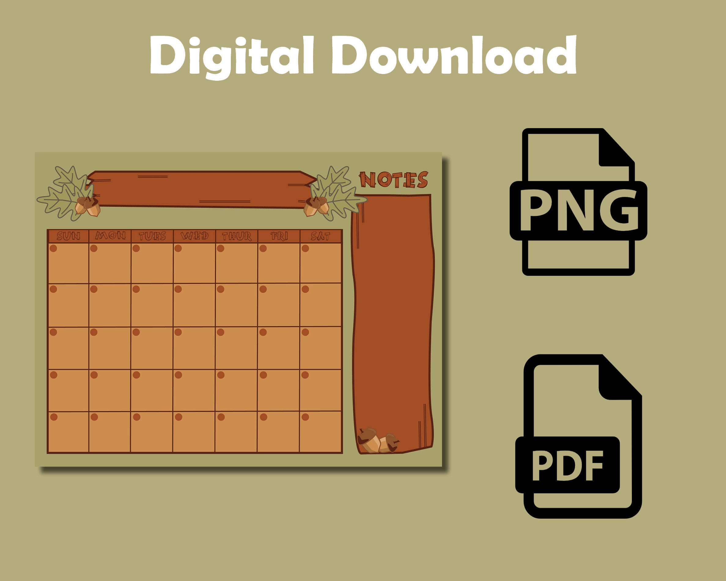 Cute Woodland Calendar Notes Section Reusable Monthly Calendar ...