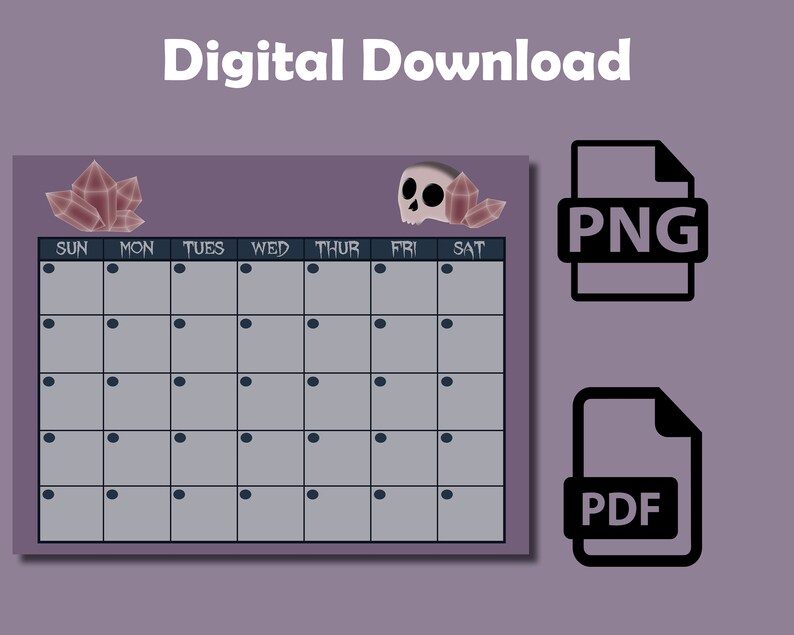 Crystals & Skulls Monthly Calendar Digital Print Interactive PDF, PDF ...