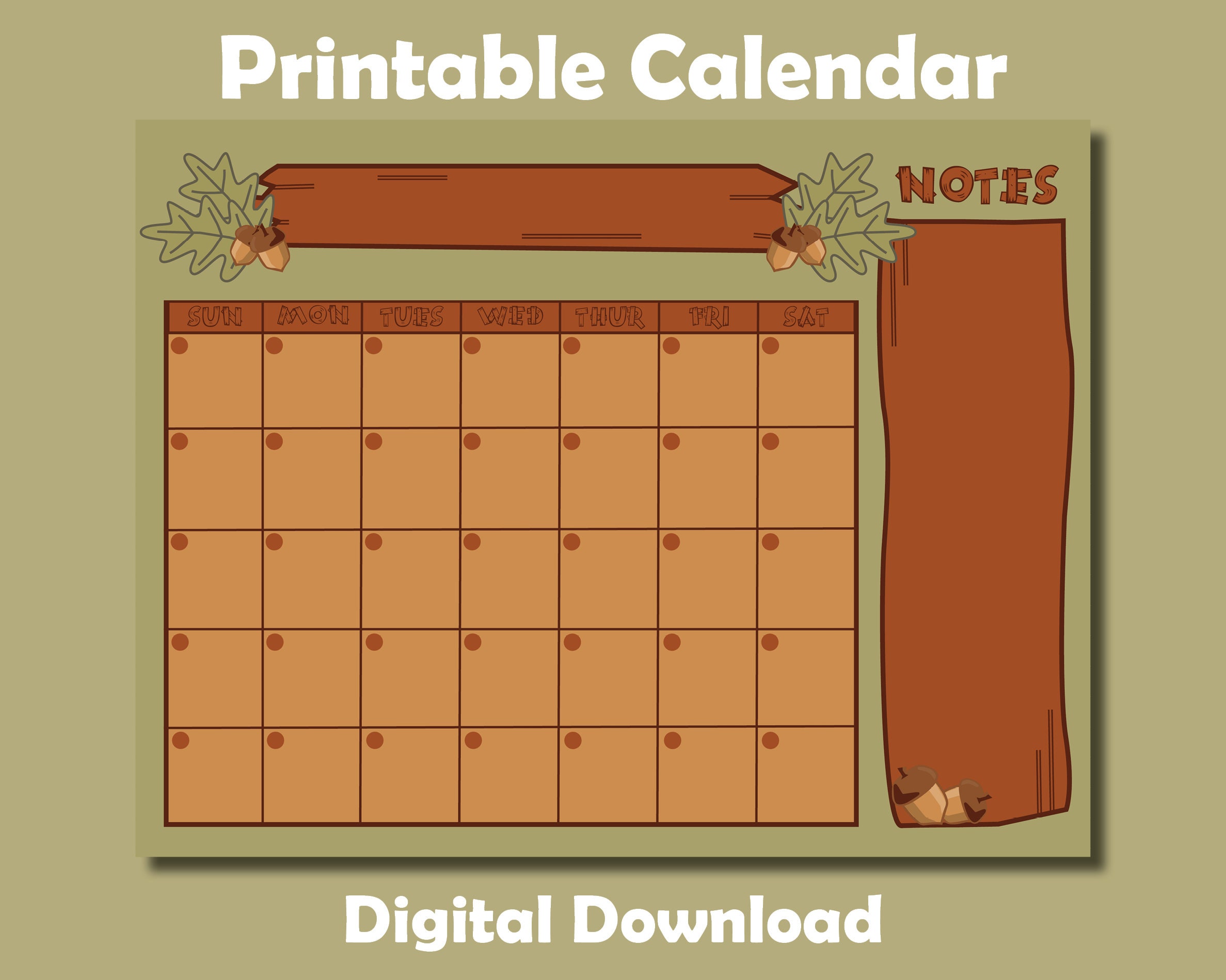 Cute Woodland Calendar Notes Section Reusable Monthly Calendar ...
