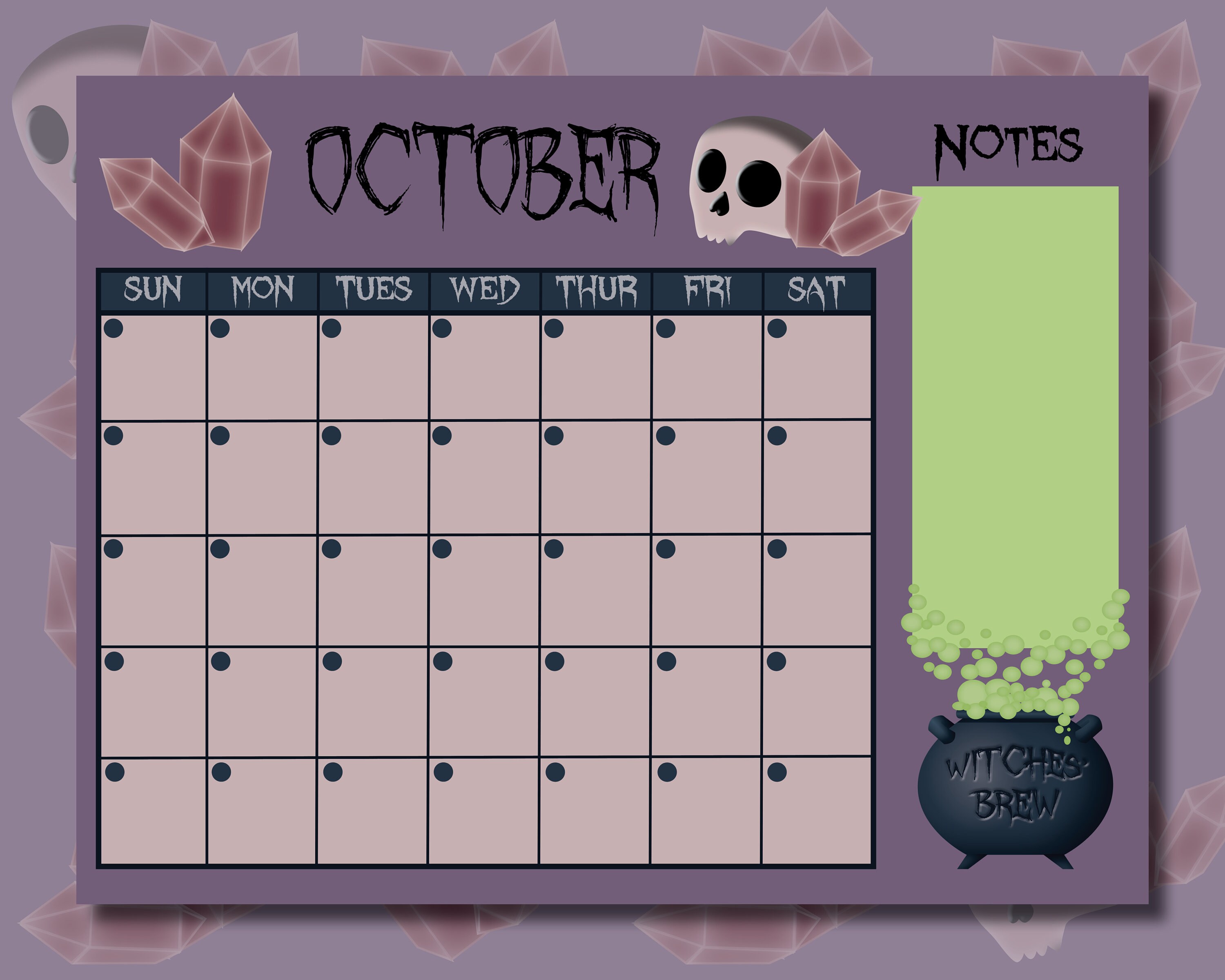 October Calendar Crystal Witch Halloween Calendar Digital Interactive ...