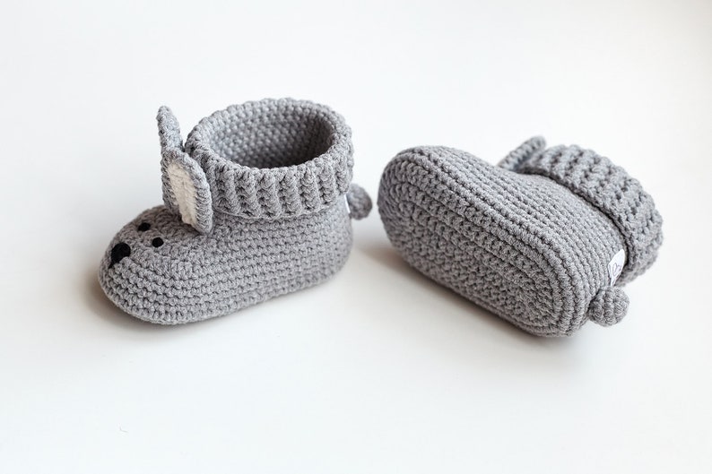 Newborn Shoes Crochet Baby Crib Grey Bunny Booties for Girl Boy Unique ...