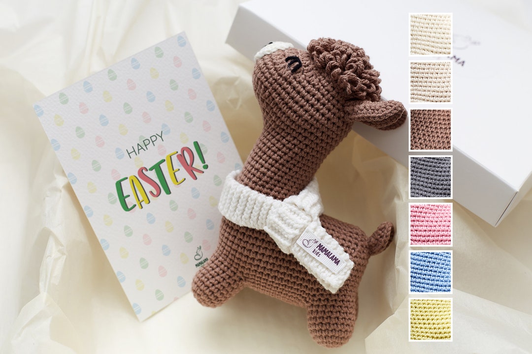 Easter Llama Gift Box Idea With Crochet Brown Soft Stuffed Llama Toy ...