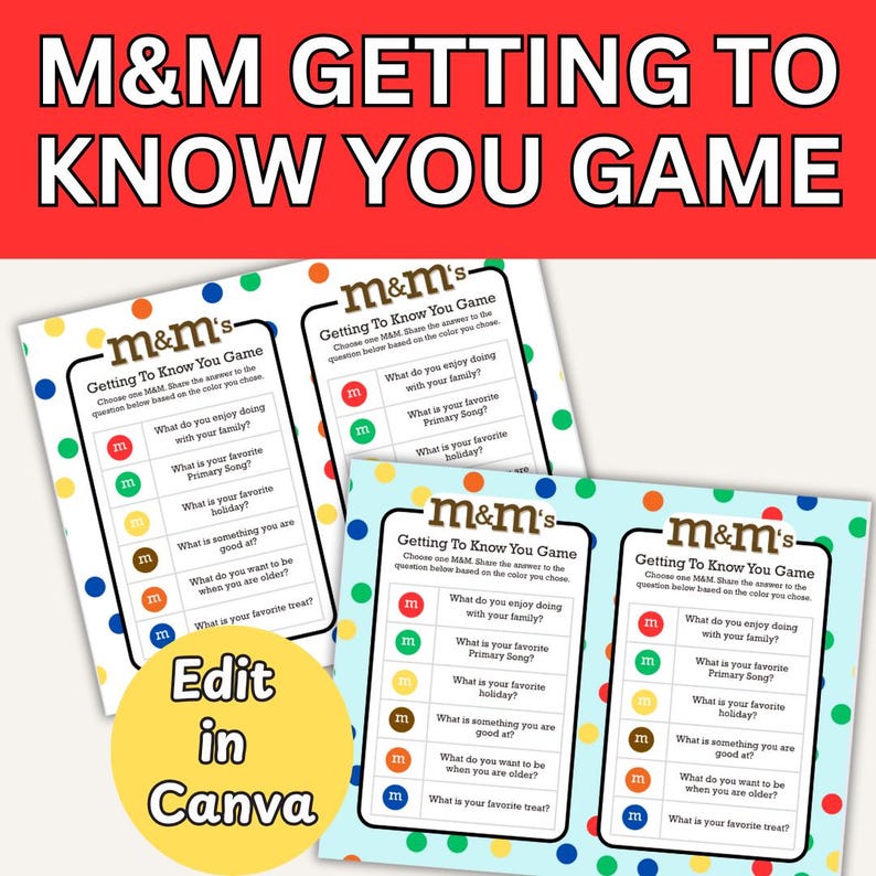 Editable M&M Ice Breaker| Getting to Know You Game - Etsy