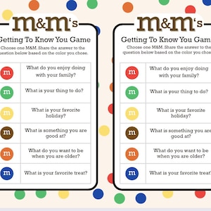 Editable M&M Ice Breaker| Getting to Know You Game - Etsy