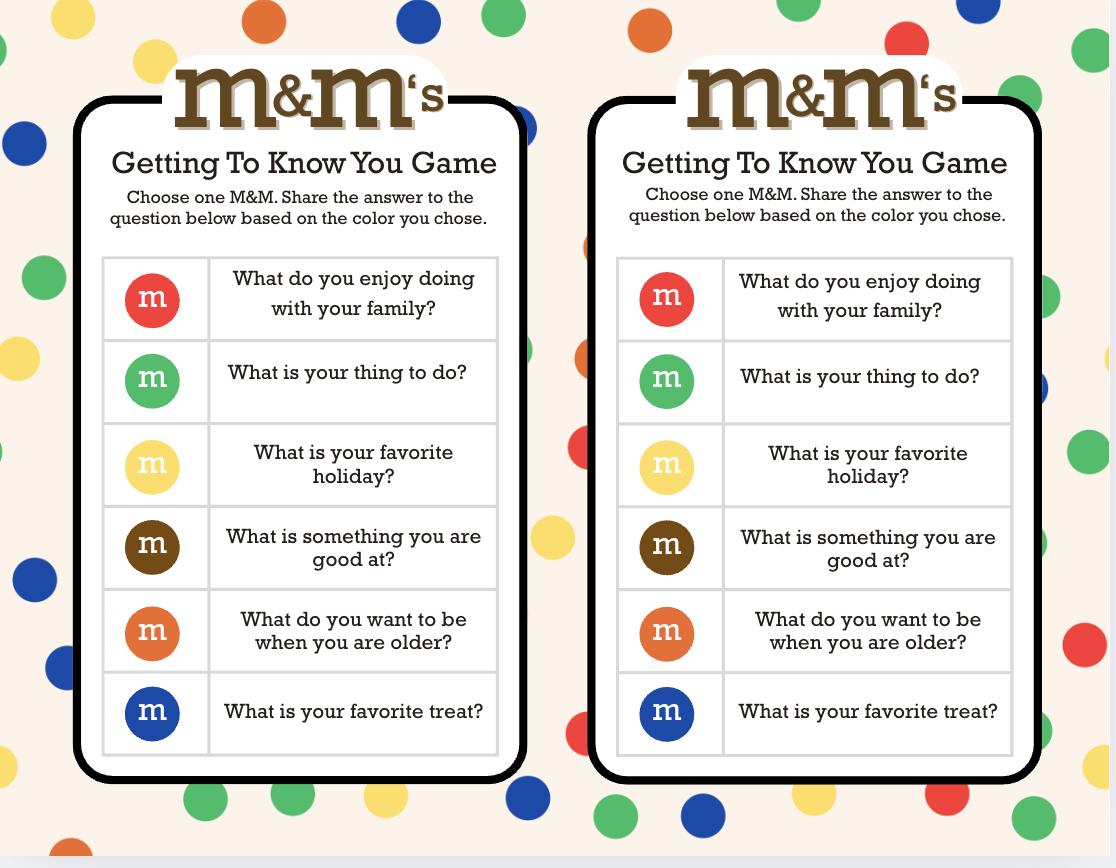 Editable M&M Ice Breaker| Getting to Know You Game - Etsy