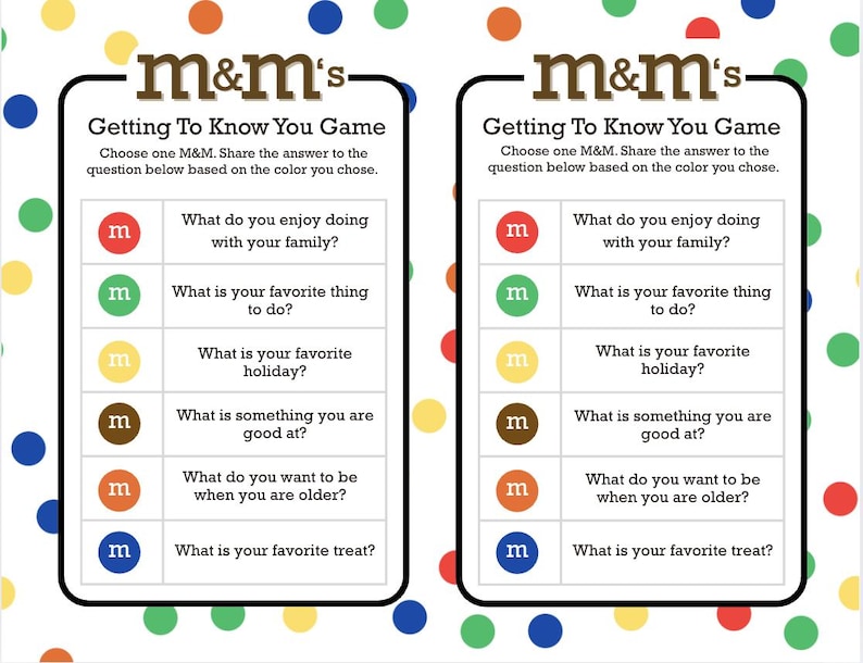 Editable M&M Ice Breaker| Getting to Know You Game - Etsy