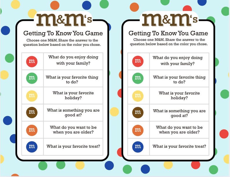 Editable M&M Ice Breaker| Getting to Know You Game - Etsy