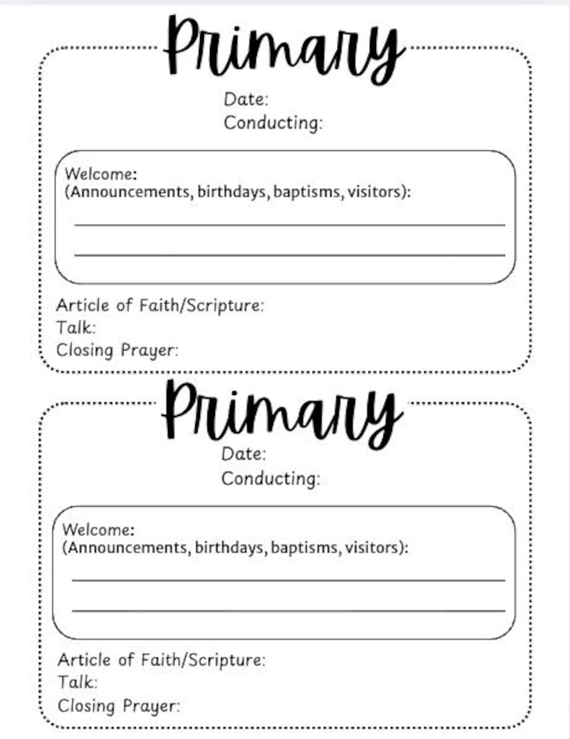 LDS Primary Conducting Outline Printable - Etsy