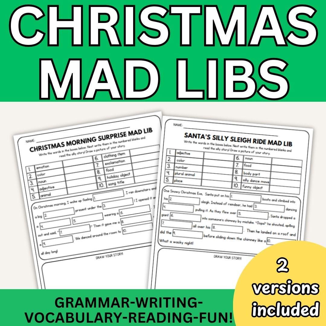 Christmas Mad Libs Activity: Holiday Literacy Activity for Grammar ...
