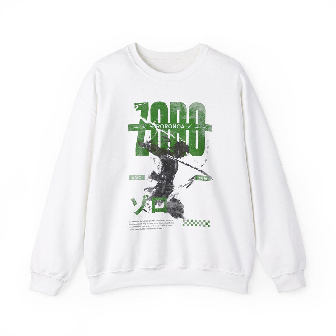 Zoro Style Fan Art Sweatshirt Bold Green ZORO Design Vintage Samurai ...