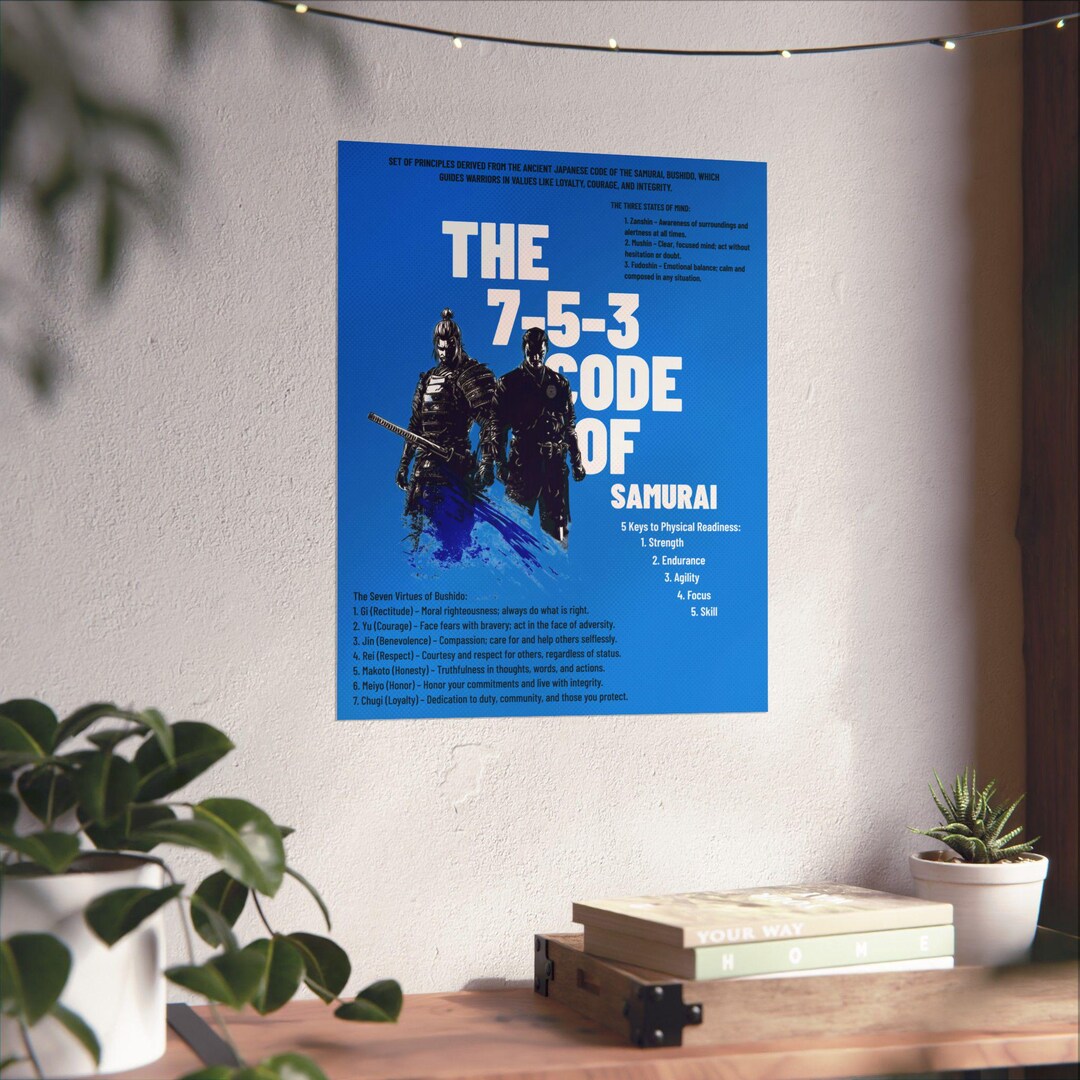 7-5-3 Code of Honor Art Poster Samurai and Police Officer With Thin ...