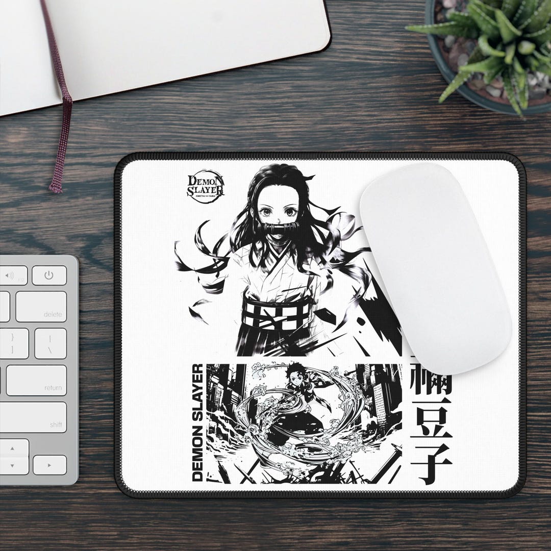 Demon Slayer Tanjiro and Nezuko Mouse Pad Black & White Anime Art by ...