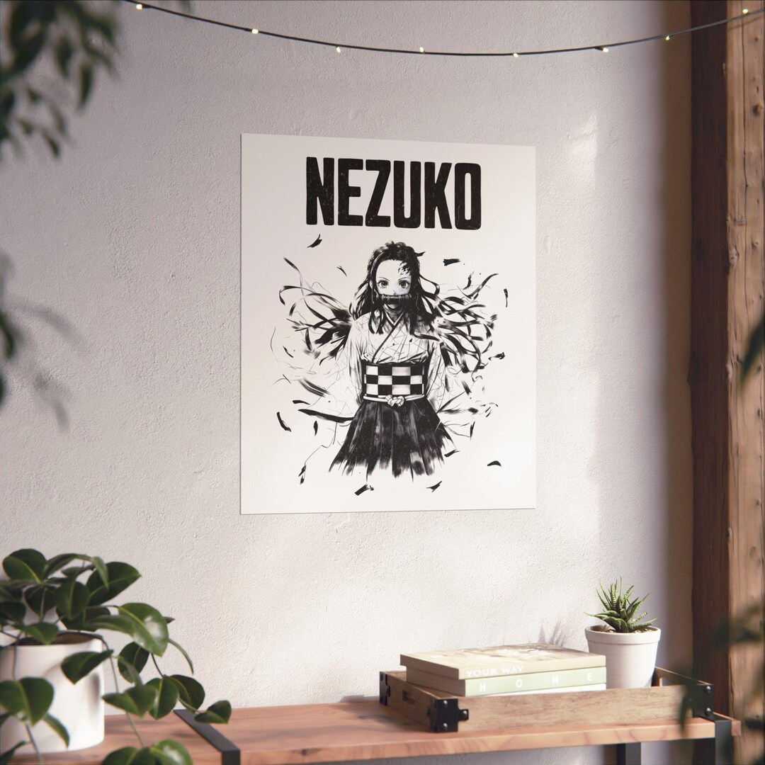 Nezuko Demon Slayer Poster Black and White Minimal Abstract Wall Art ...
