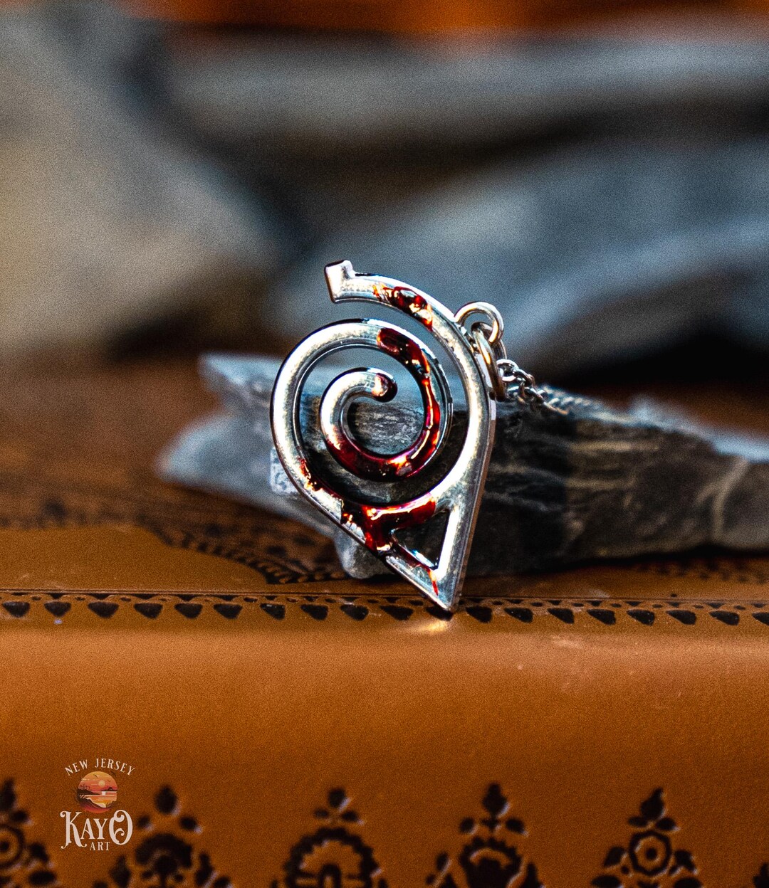1 of 1 Konoha Symbol Necklace | 1-inch Silver Pendant With Blood Effect ...