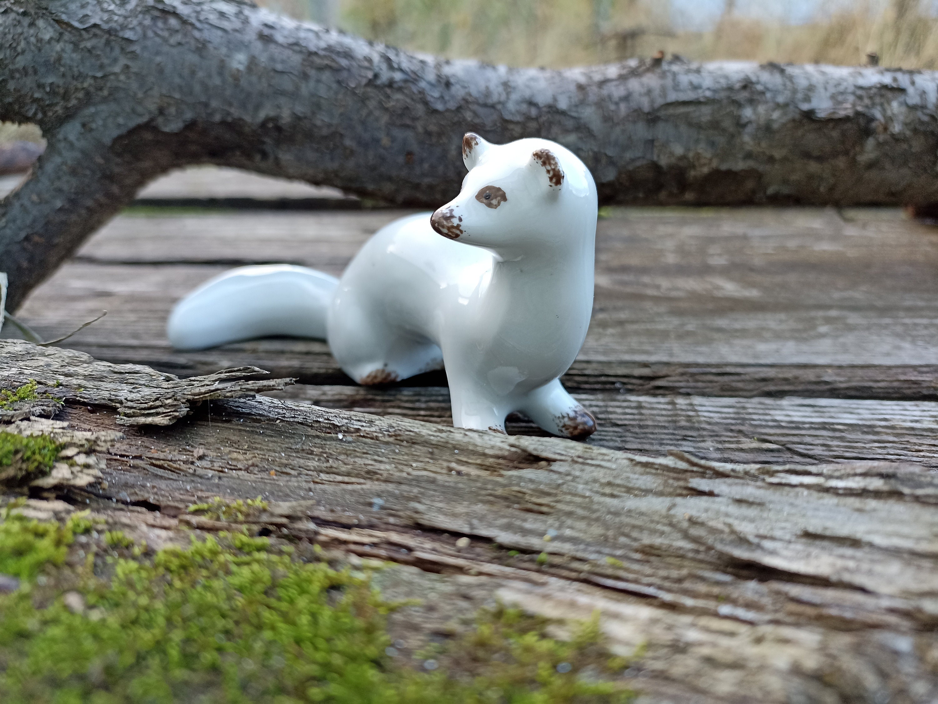 Vintage White Ferret Figurine Woodland Animal Sculpture Ceramic Book ...