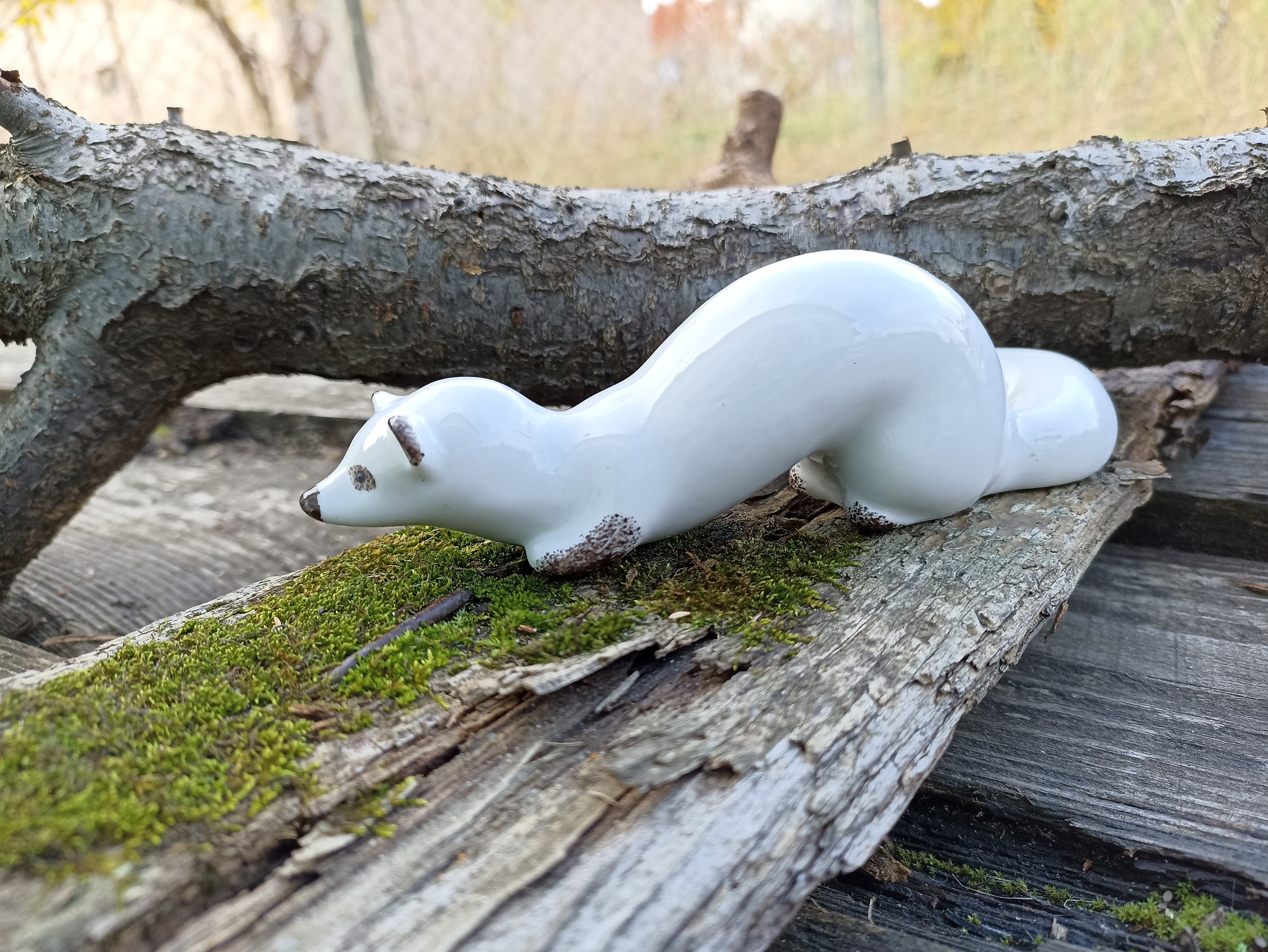 Vintage White Ferret Figurine Woodland Animal Sculpture Ceramic Book ...