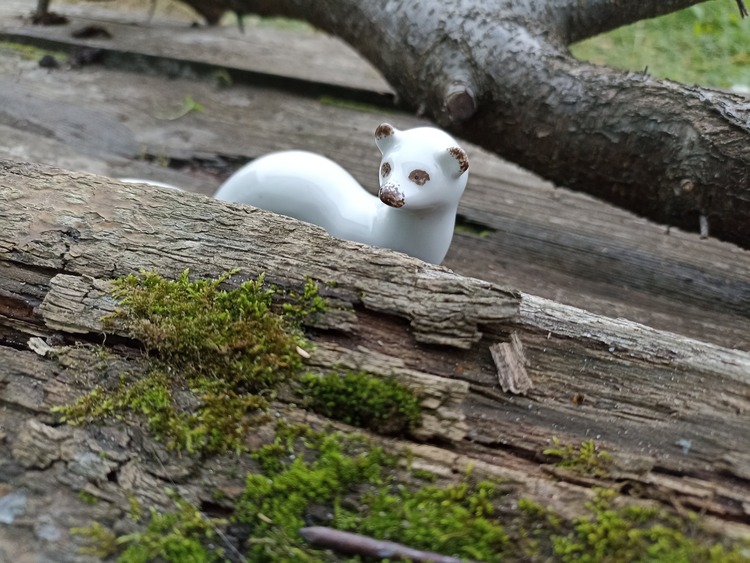 Vintage White Ferret Figurine Woodland Animal Sculpture Ceramic Book ...