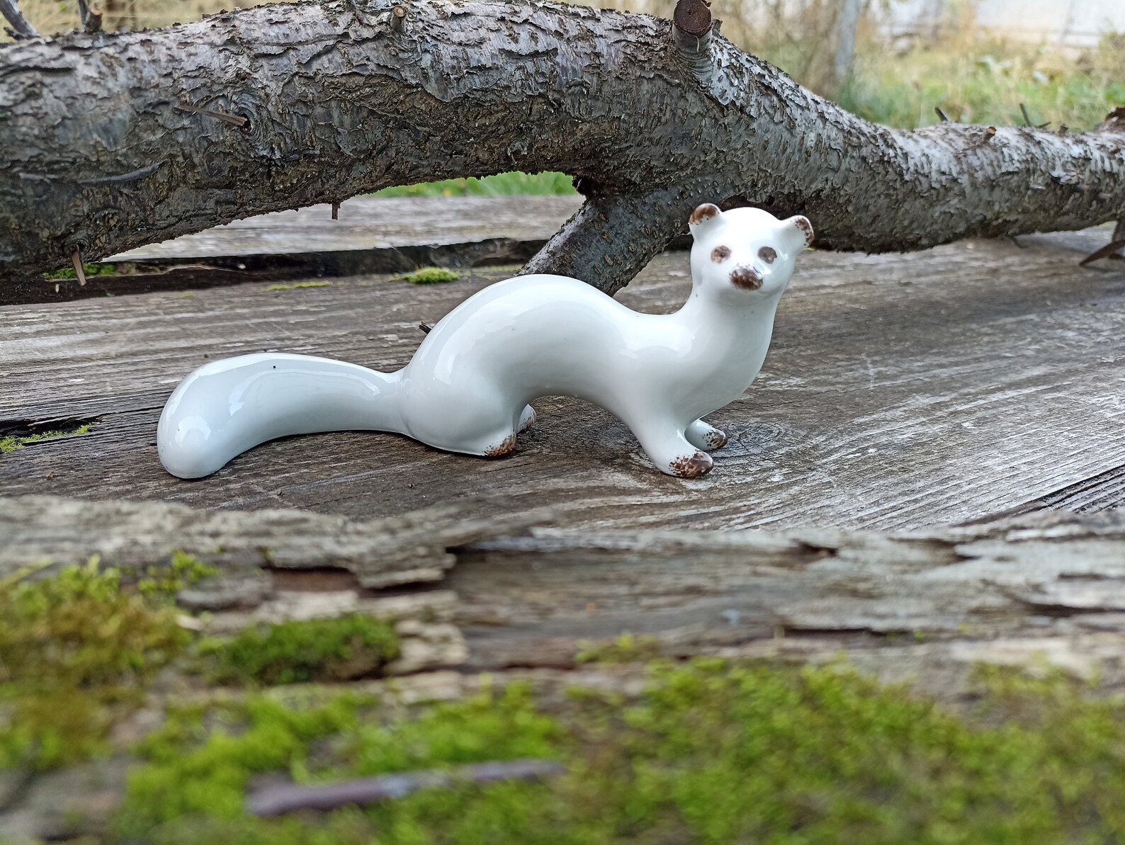 Vintage White Ferret Figurine Woodland Animal Sculpture Ceramic Book ...