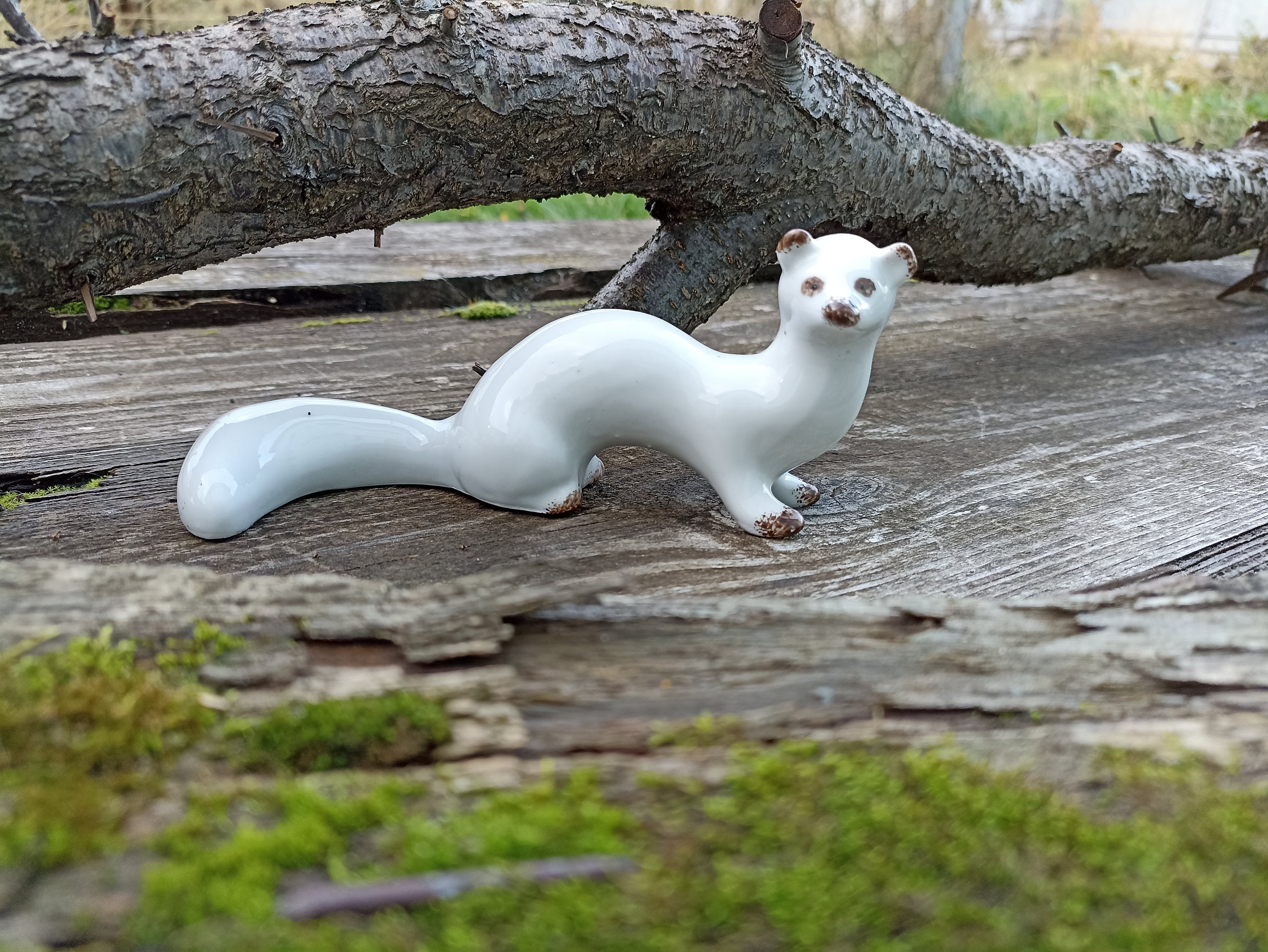 Vintage White Ferret Figurine Woodland Animal Sculpture Ceramic Book ...