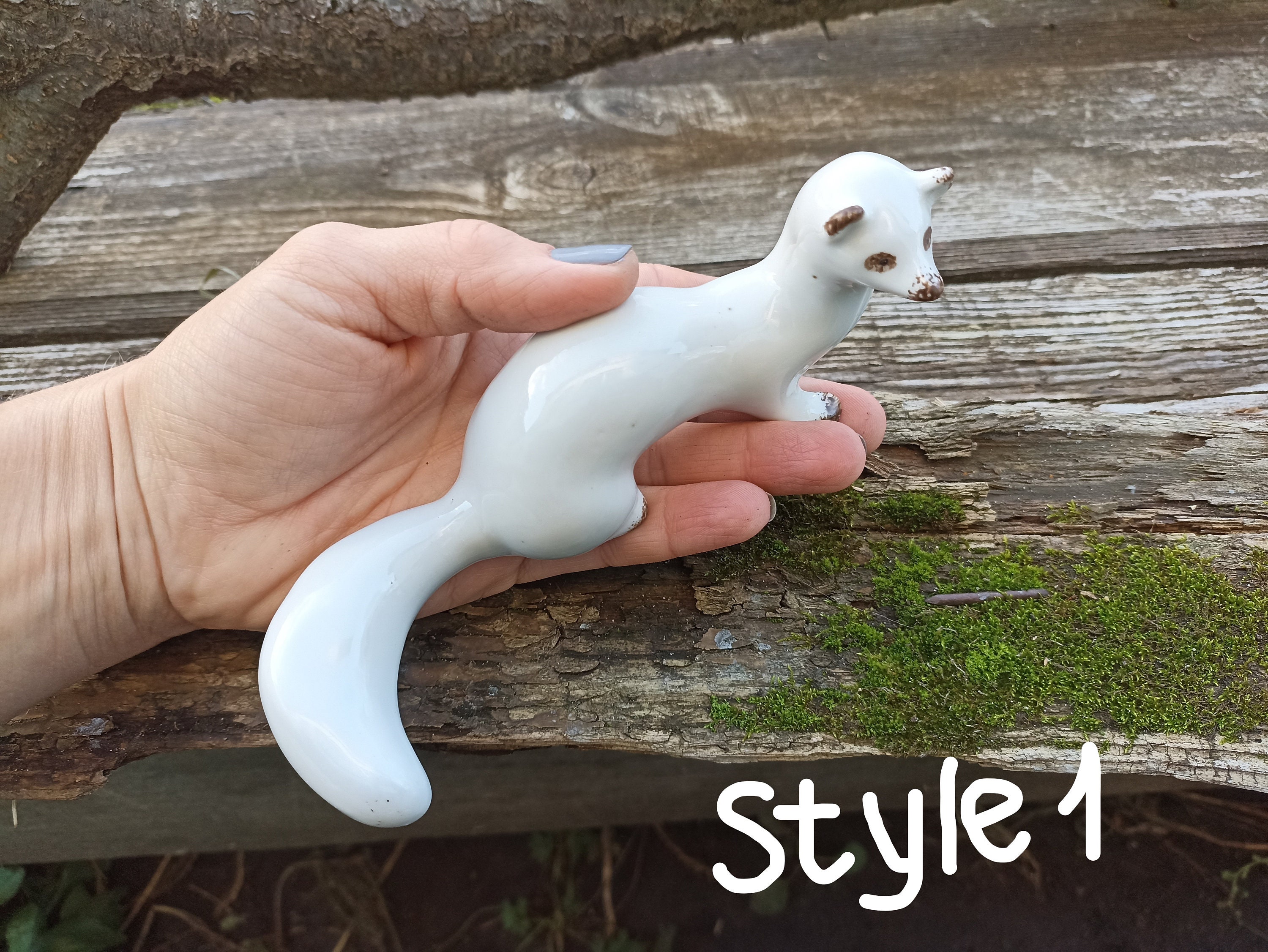 Vintage White Ferret Figurine Woodland Animal Sculpture Ceramic Book ...