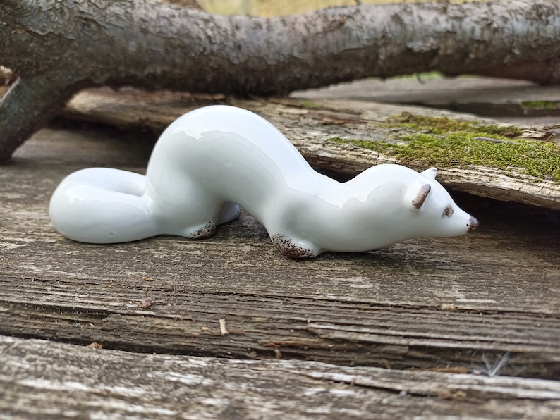 Vintage White Ferret Figurine Woodland Animal Sculpture Ceramic Book ...