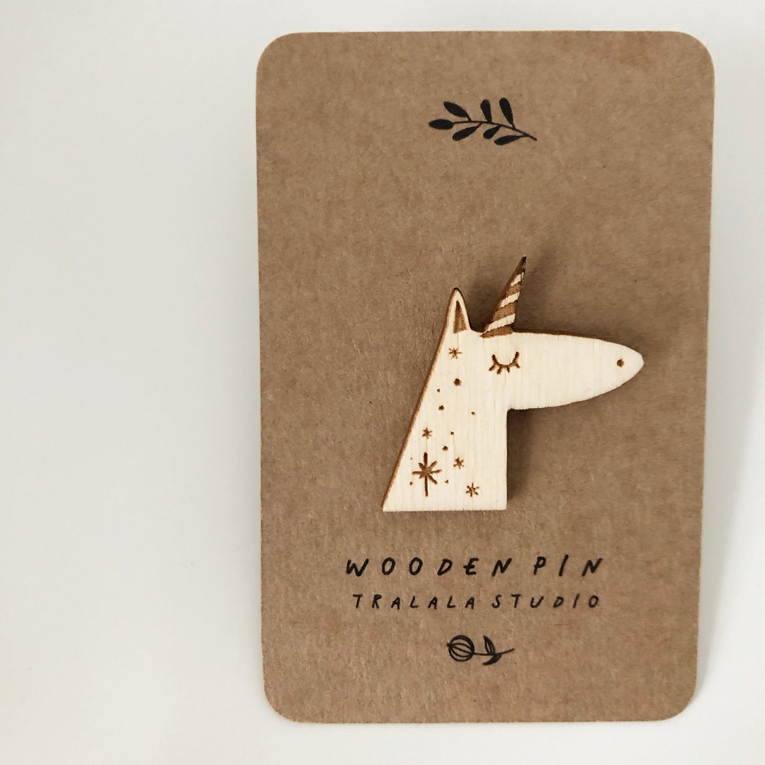 Wooden Pin / Wooden Brooch / Plywood Badge / Pin Unicorn / Plywood ...