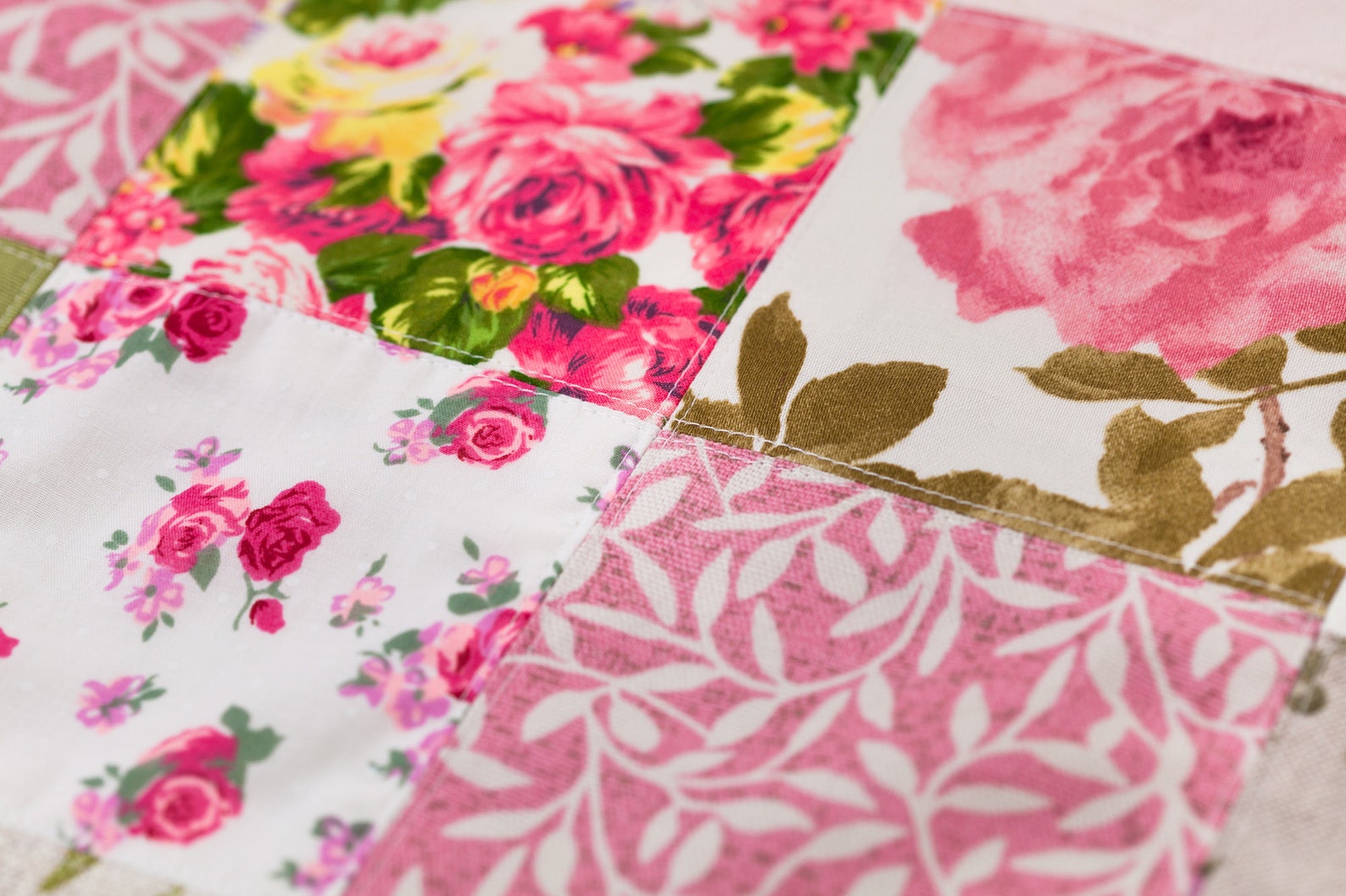 Handmade Patchwork Quilt Rose Garden Pink Green and Cream - Etsy