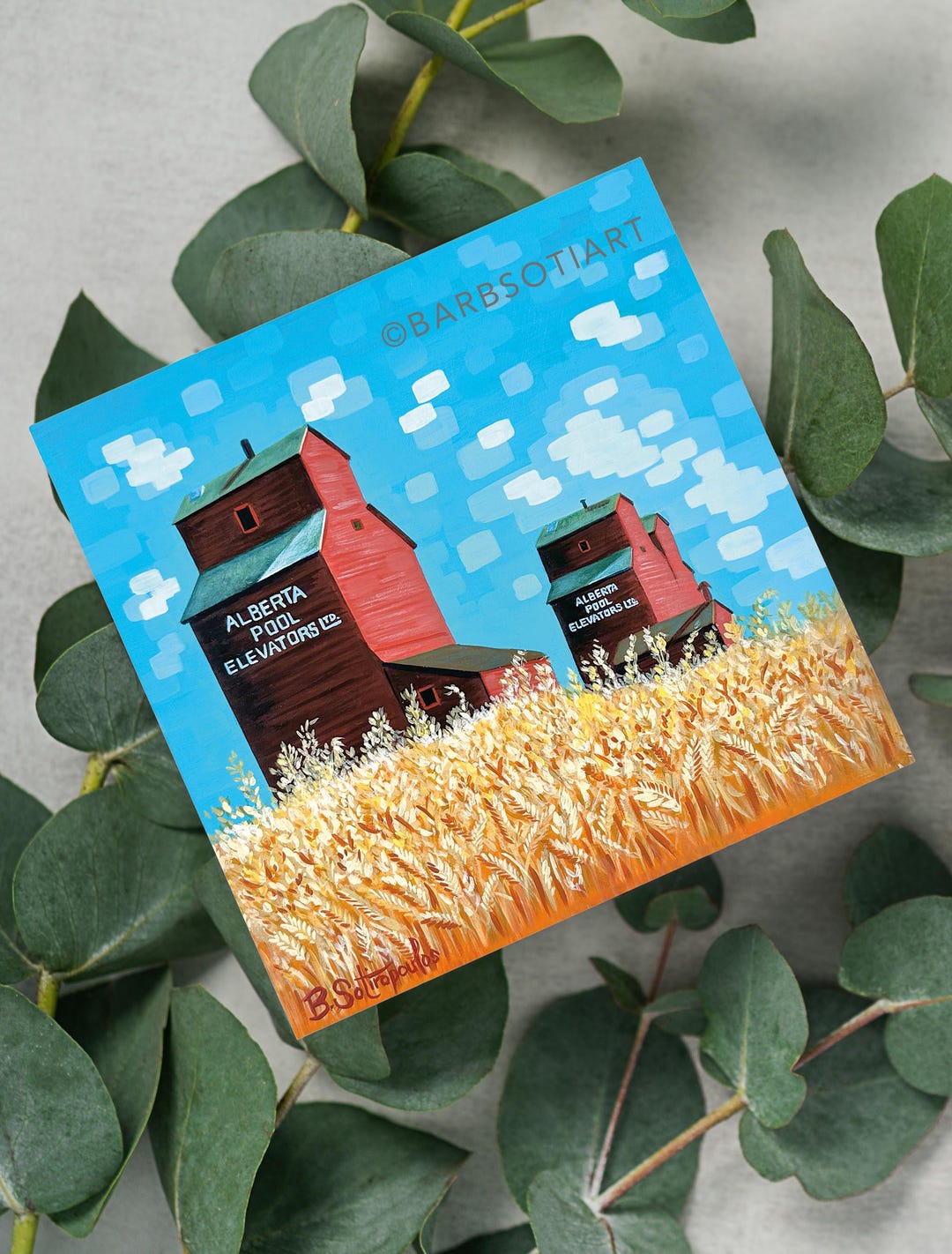 Red Grain Elevators, Wheat Fields, Canadian Prairie Landscape Mini ...