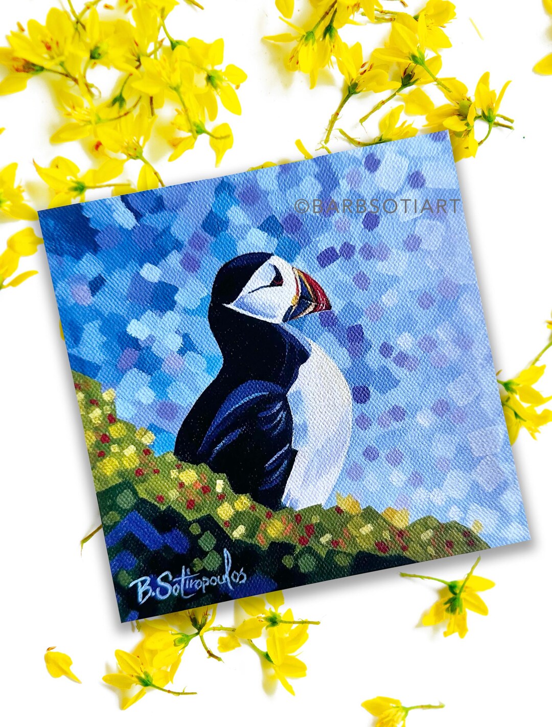 Atlantic Puffin Art Print: Colourful Bird Illustration (4.72x4.72 Inch ...