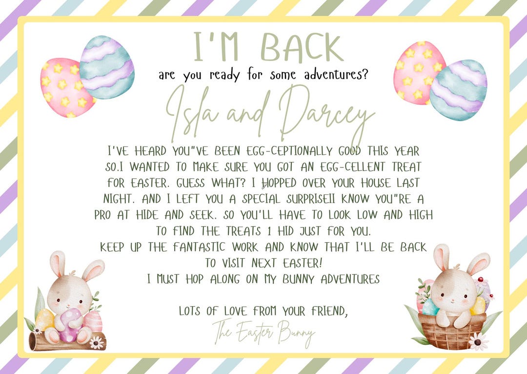 Editable Easter Bunny Letter Template, Personalized Letter From Easter ...