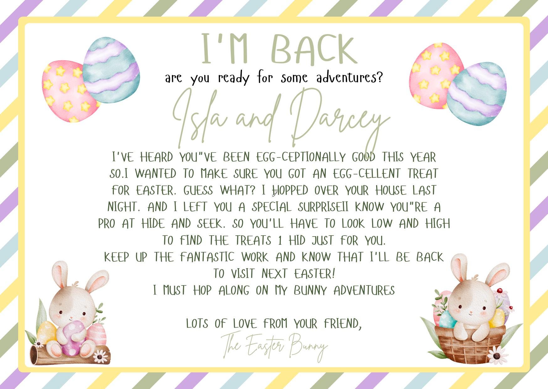 Editable Easter Bunny Letter Template, Personalized Letter From Easter ...