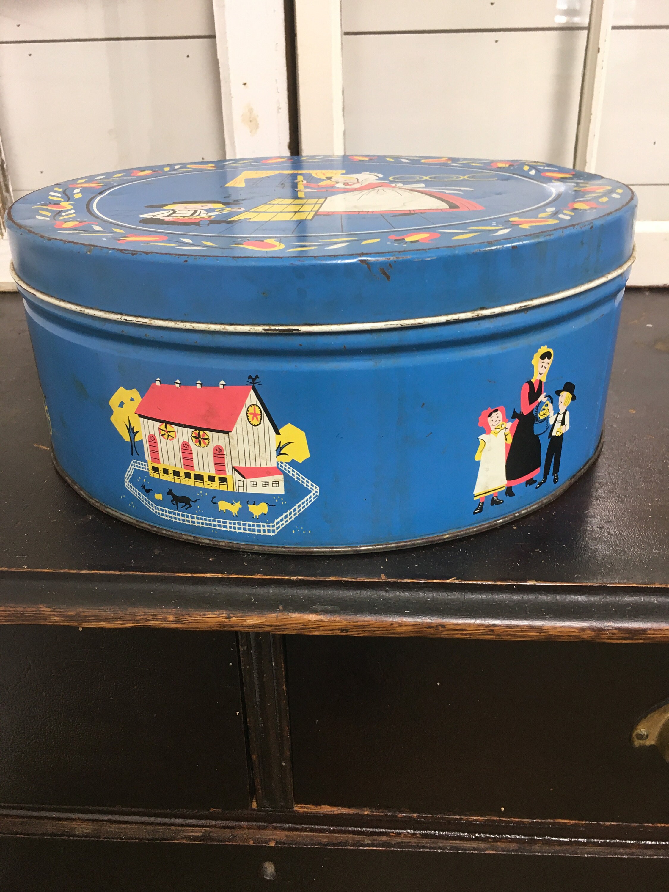 Vintage Tin Metal Container Dutch Amish Blue Retro Decor | Etsy