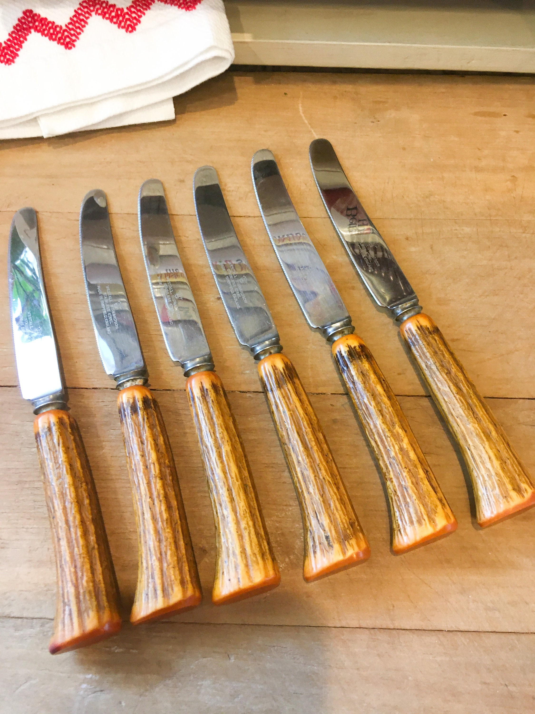 Vintage knives faux antler Sheffield England silverware | Etsy