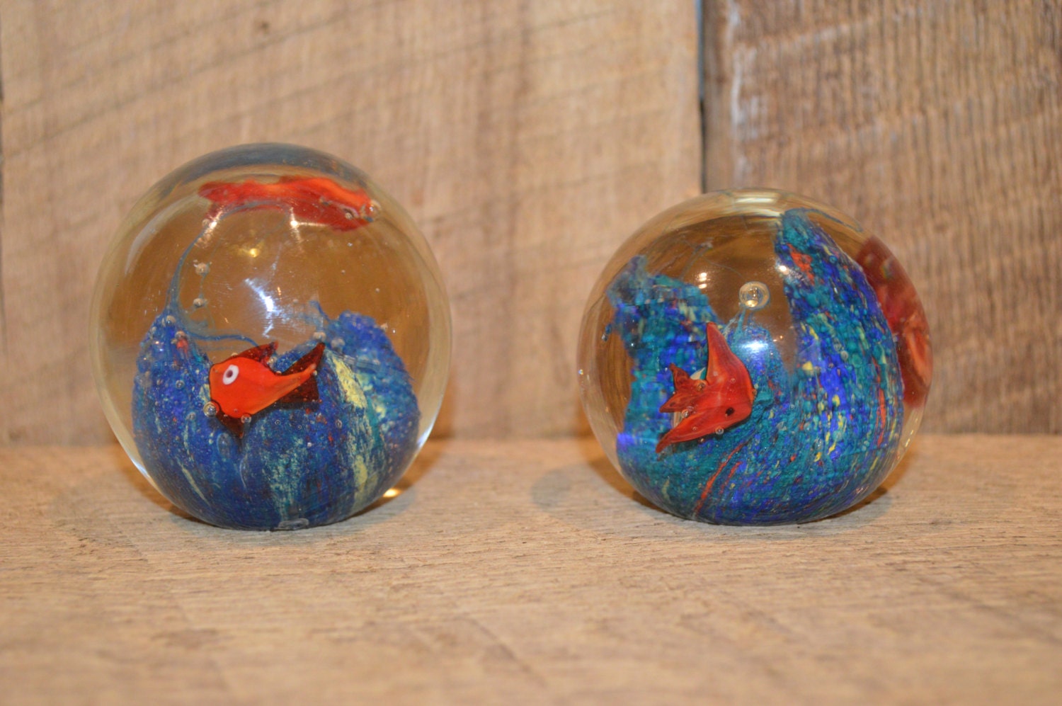 Vintage Clear Glass Fish Paperweight Set of Two Orange Fish | Etsy