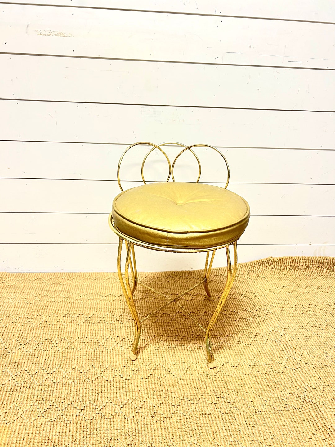 Vintage Vanity Chair Mid Century Gold Retro Decor Metal - Etsy