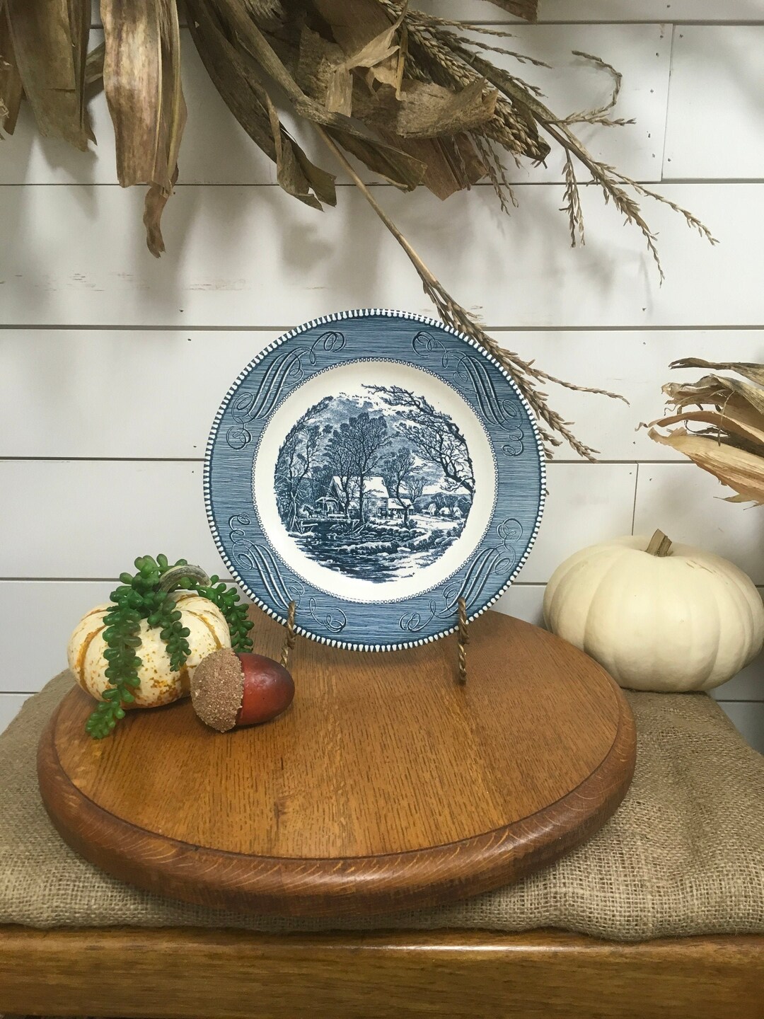 Vintage Plate Blue the Old Grist Mill Royal USA Currier Ives Dinner ...