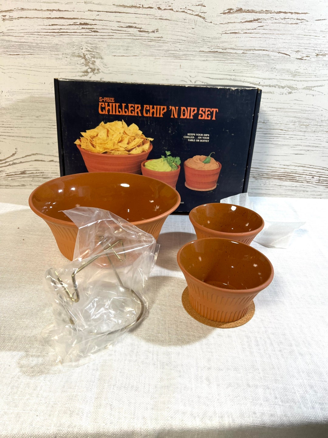Vintage Chip and Dip Bowls With Bracket Terra Ware Terra Cotta Unused ...